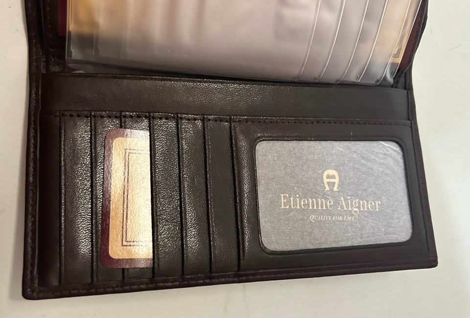 Etienne Aigner Burgundy Leather Wallet 4127 Kiss Clasp Checkbook Cover ...