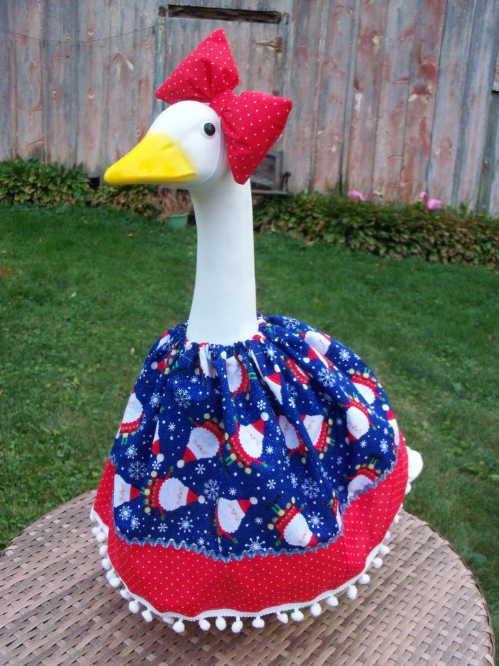 Large 23" Porch Goose Sparkly Santa Claus Christmas Print Dress with ...