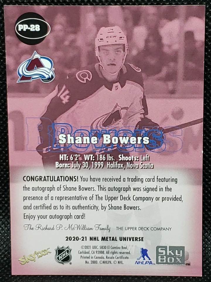 2020-21 UD Metal Universe Premium Prospects Red Rubies Shane Bowers ...