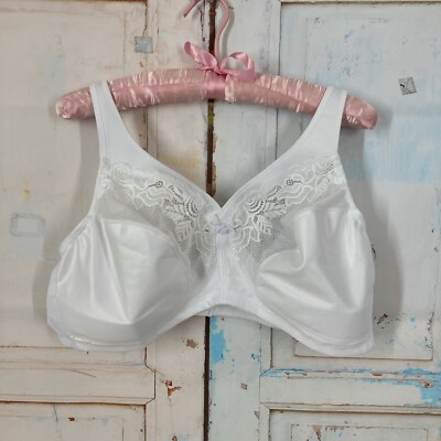 Glamorise Bra Womens Size 44D Style 1003 White Back Close Lace Accent ...