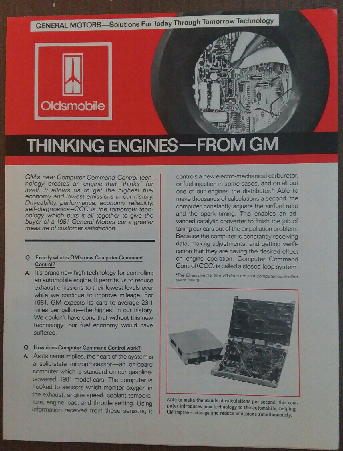 Oldsmobile Thinking Engines From GM Technical Computer Command Control ...