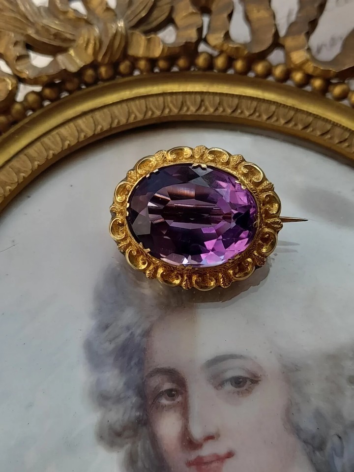 Antique 15ct Gold Amethyst Brooch Pin | eBay UK