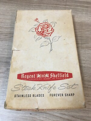 Vintage Regent Sheffield England 6 piece STEAK KNIFE SET Original Box ...