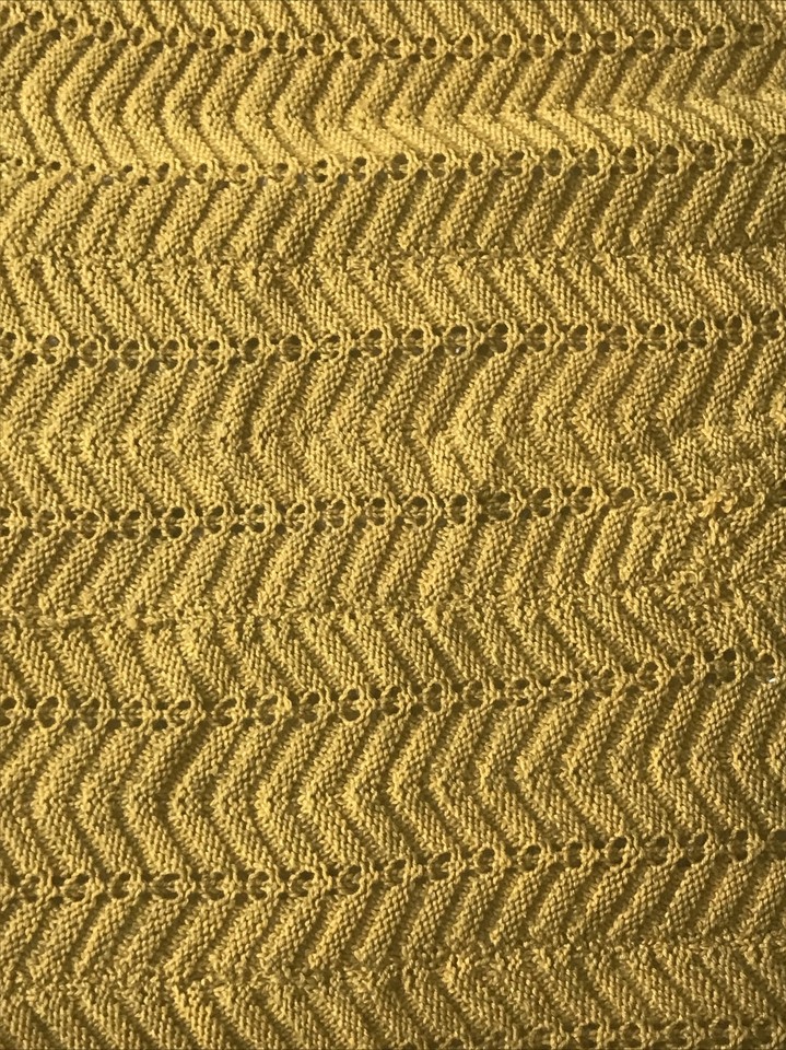Crochet Blanket Handmade Solid Yellow Wavy Black Plooms 72x45 Retro Mid ...