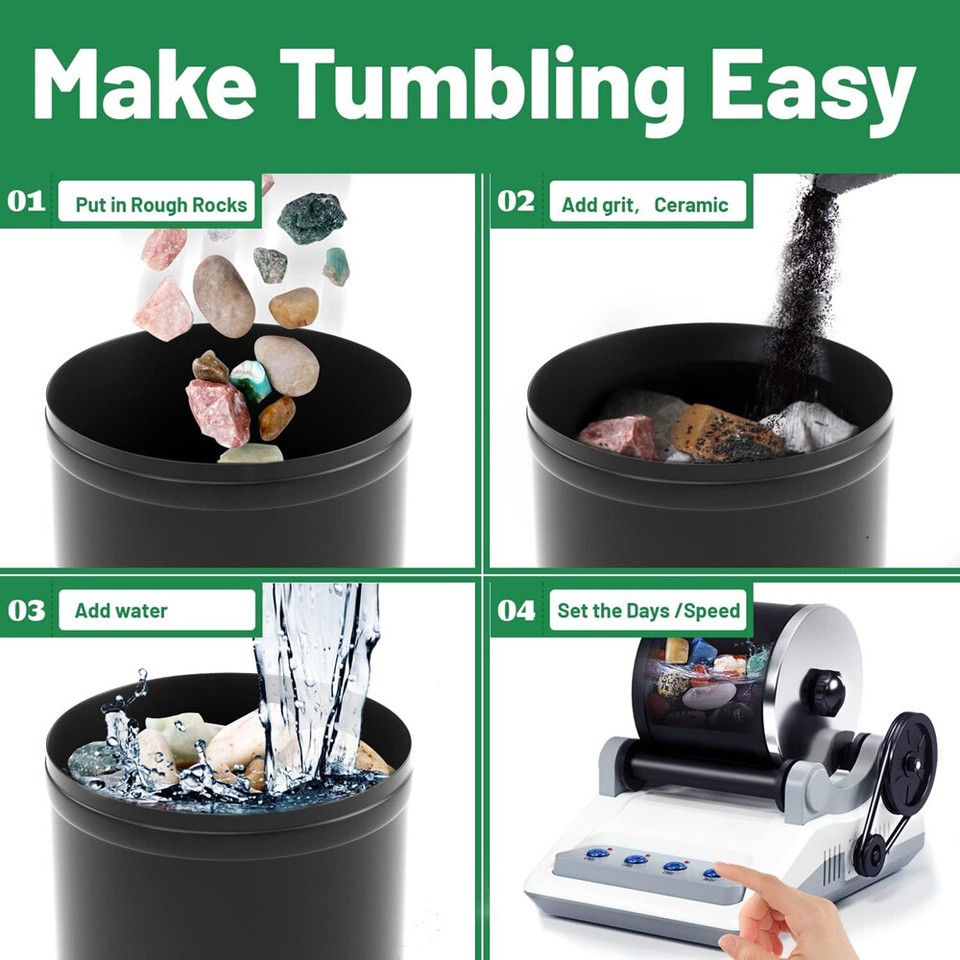 Professional Rock Tumbler Kit Stone Grinder Machine W/4 Polishing ...