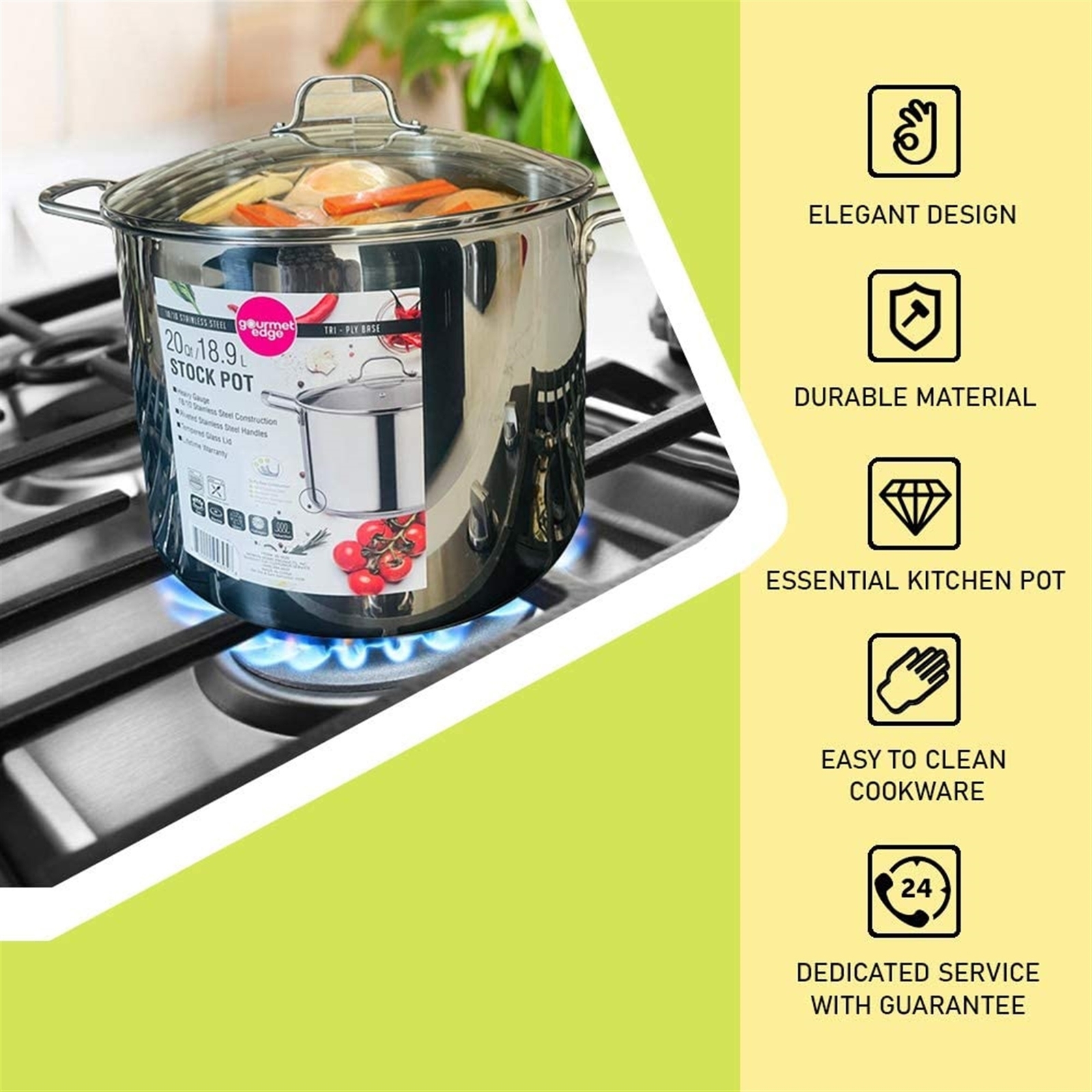 Gourmet Edge Stock Pot - Stainless Steel Cooking Pot with Lid, Silver ...