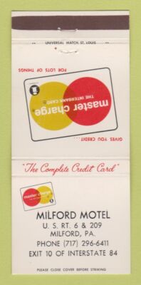 Matchbook Cover - Milford Motel PA Master Charge Card 30 Strike | eBay
