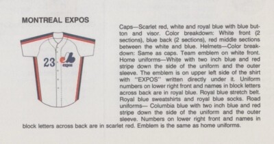 1986 Montreal Expos Uniform Colors Uni Jersey Logo MLB Baseball Page ...