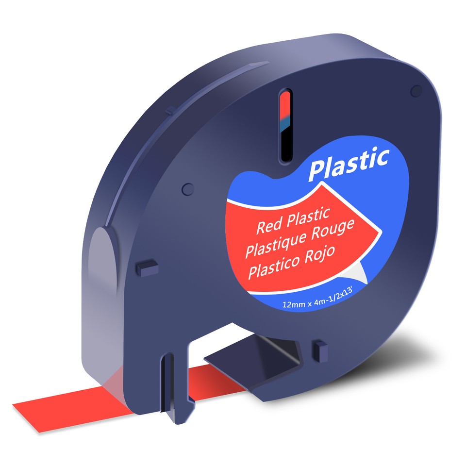 5PK Black on Red Plastic Label Tape Refills 1/2in for DYMO LetraTag ...