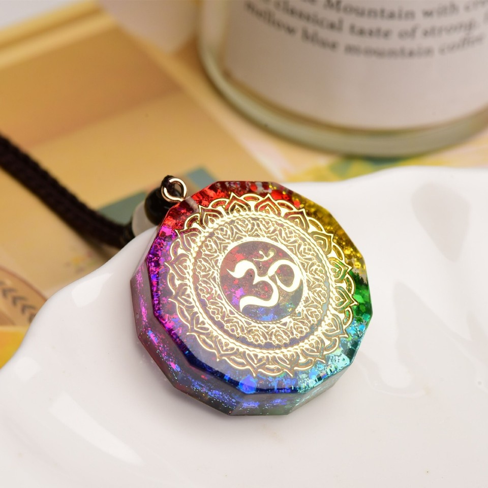 7 Chakra Crystal Orgonite Resin Pendant Necklace Women Men Healing ...