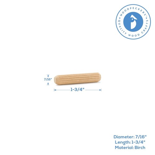 Wood Dowel Pins 1-3/4" x 7/16" Fluted, for Furniture & Crafts ...
