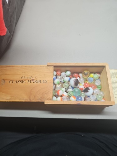 box of marbles in wood box Eddie Bower Classic Marbles With Box ...