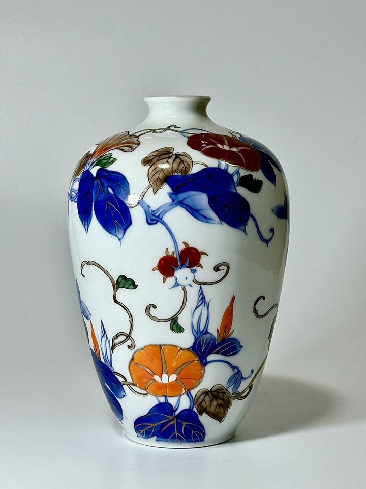 Japanese Antique Morning Glory Overglaze Vase by Tominaga Genroku Meiji ...
