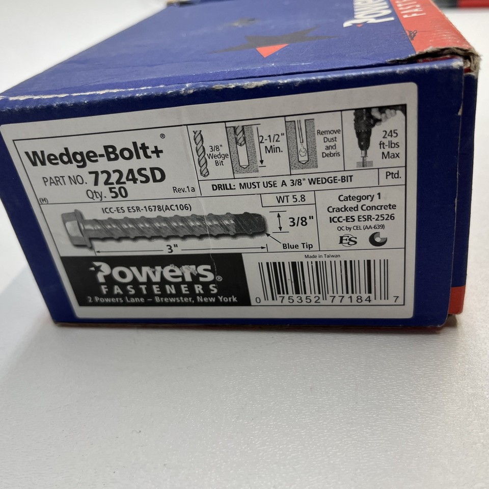 50 pcs: Wedge-Bolt Anchor 3/8" x 3" Powers Fasteners 07226 Blue Dipped ...