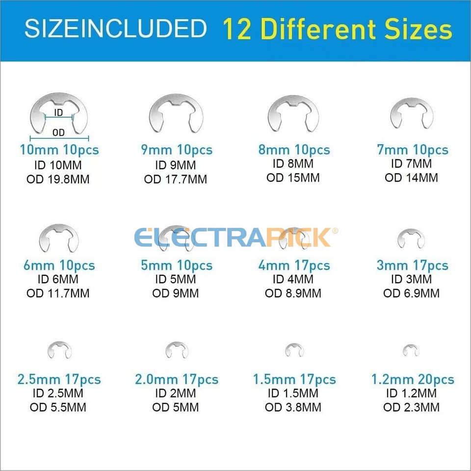 327Pcs Stainless Steel E-Clip C-Clips Circlip Kits Retaining Ring ...