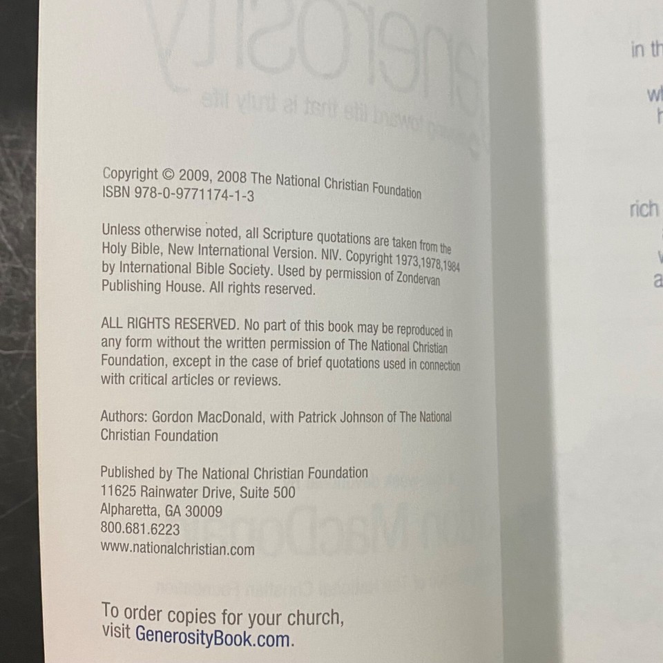 Generosity Moving Toward Life That Is Truly Life Paperback Gordon MacDonald 2009 | eBay