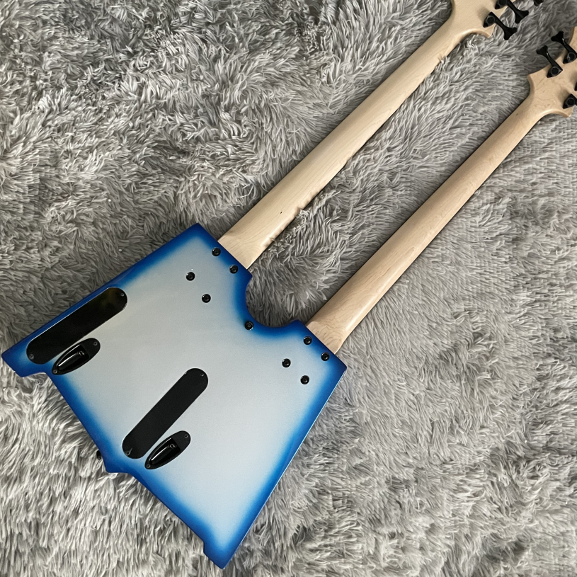 Custom Double Neck Electric Bass Guitar Blue 5+5 Strings Fretless Free ...