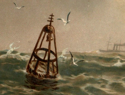 1870s Victorian Trade Card Rough Sea Scene Buoy Steamer Ships Boats ...