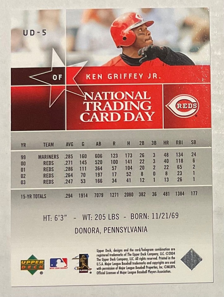 2004 KEN GRIFFEY JR. UPPER DECK NATIONAL TRADING CARD DAY CARD #UD-5 ...