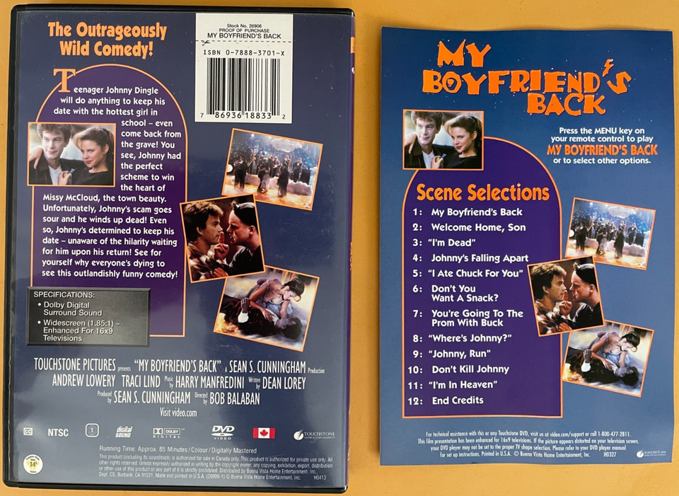 My Boyfriend's Back - DVD (1993) Mint Shape Complete w chapter insert ...