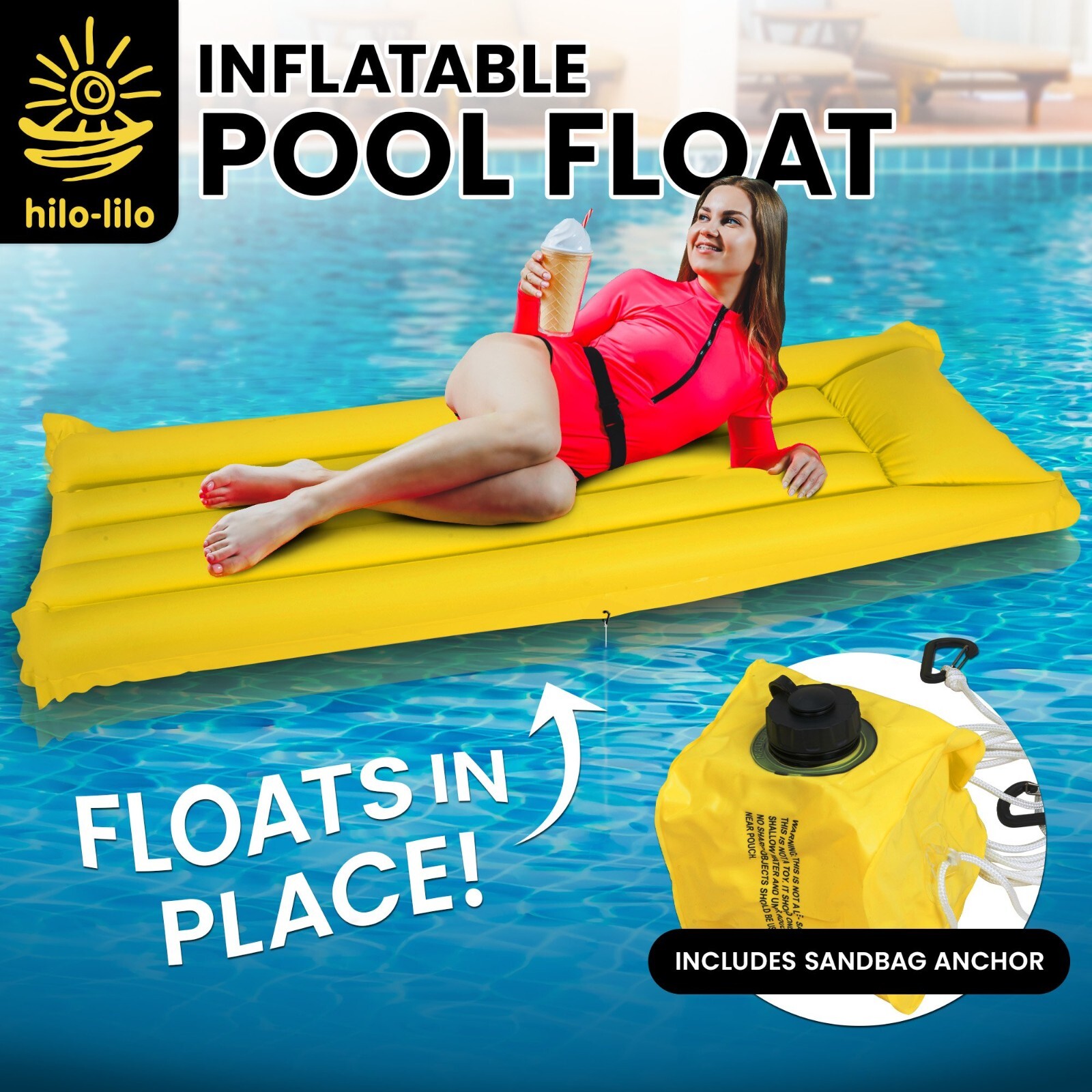 Hilo Lilo Inflatable Pool Float with Sand Bag Anchor | eBay Australia