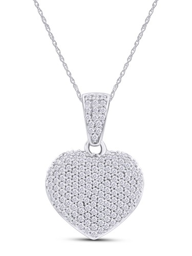 1/2ct Natural Round Diamond Pave Set Heart Pendant 18" Necklace 10k ...