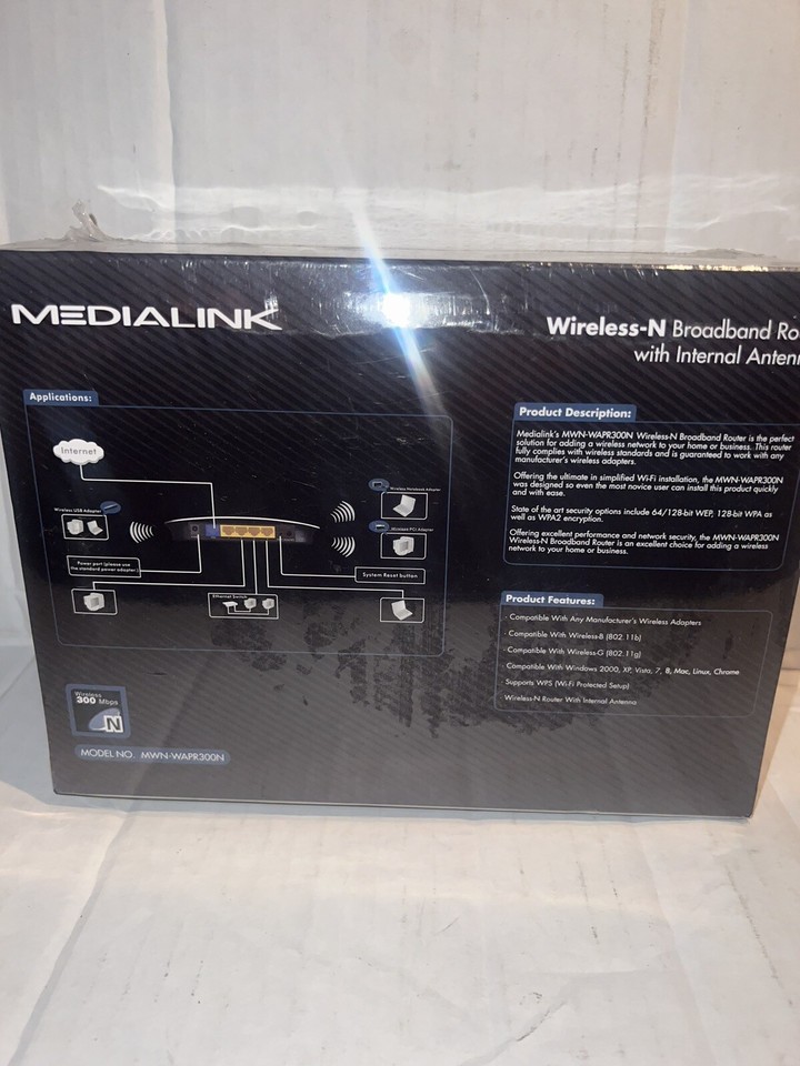 Medialink Wireless-N Broadband Router 300 Mbps 4-Port 10/100 Model: MWN ...