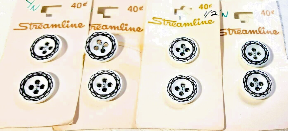 Vintage Streamline 10 Navy/White 4 Hole 1/2 Inch Buttons on Original ...