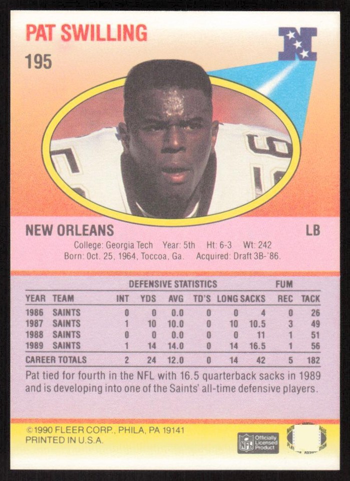 1990 Fleer #195 Pat Swilling | eBay