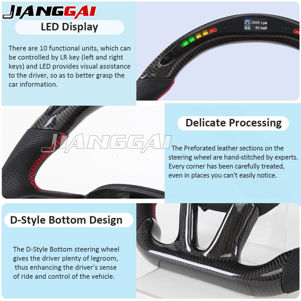 LED Carbon Fiber Steering Wheel For Dodge Charger Durango Hellcat 15-24 ...