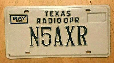 TEXAS AMATEUR HAM RADIO OPERATOR AUTO PASSENGER LICENSE PLATE " N5AXR ...