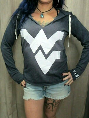 Victoria's Secret Pink WVU West Virginia Distressed Vintage Hoodie Blue ...