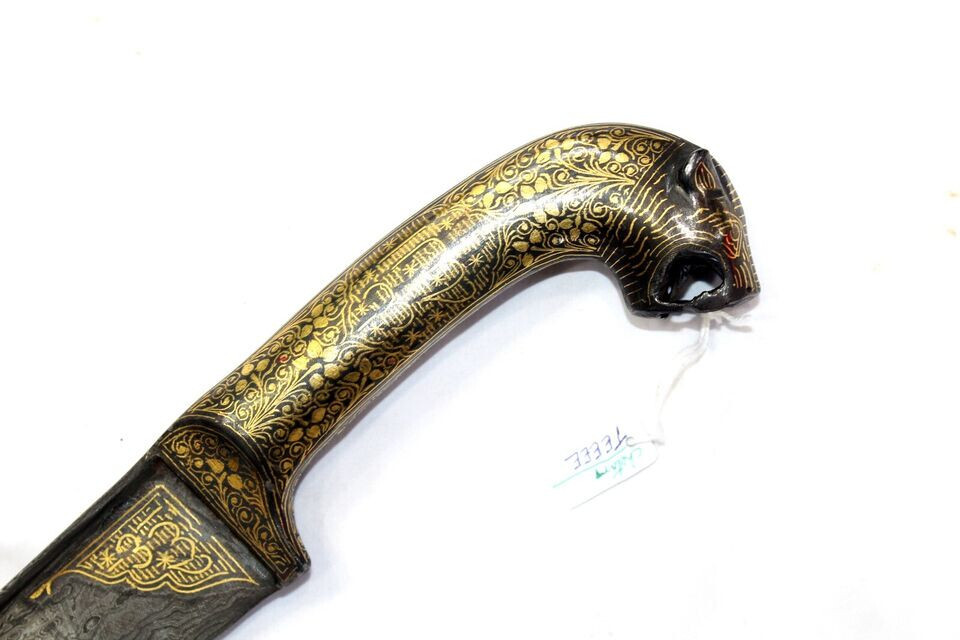 Pesh-Kabz Dagger Knife Damascus Steel Blade Pure Gold Koftgari Inlay ...