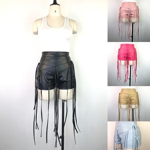 Femme Simili Cuir Corde Glands Court Pantalon Taille Haute Slim Hanches ...