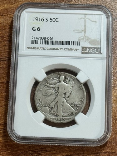 1916 S Walking Liberty Half Dollar NGC G6 Nice Key Date Coin Looks VG ...