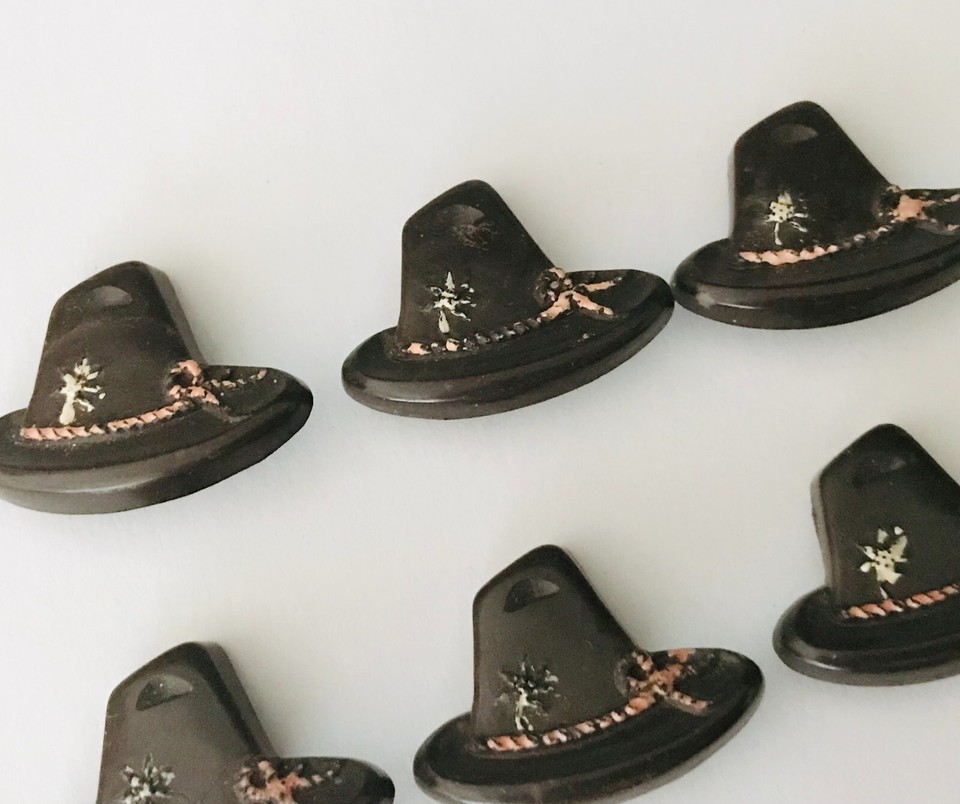 6 Vintage Brown Austrian Hat Buttons Plastic Hand Painted Set of Six ...