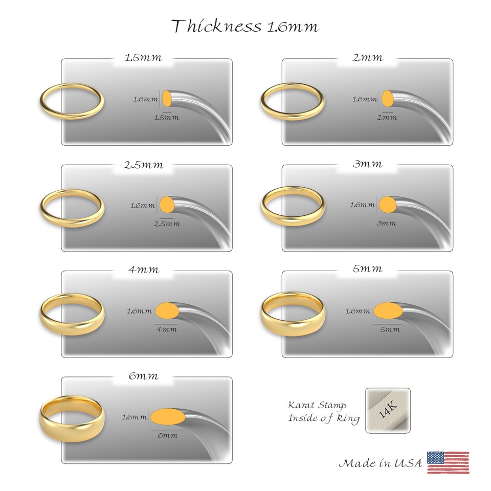 14K Yellow Gold 1.5mm 2mm 2.5mm 3mm 4mm 5mm 6mm Comfort Fit Wedding ...