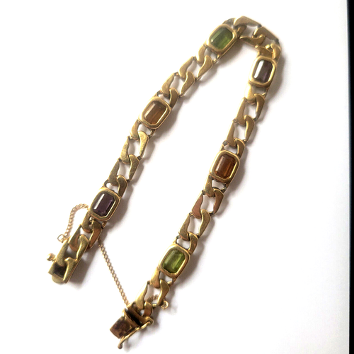 Heavy 14K Yellow Gold Gemstone Bracelet - 14G | eBay