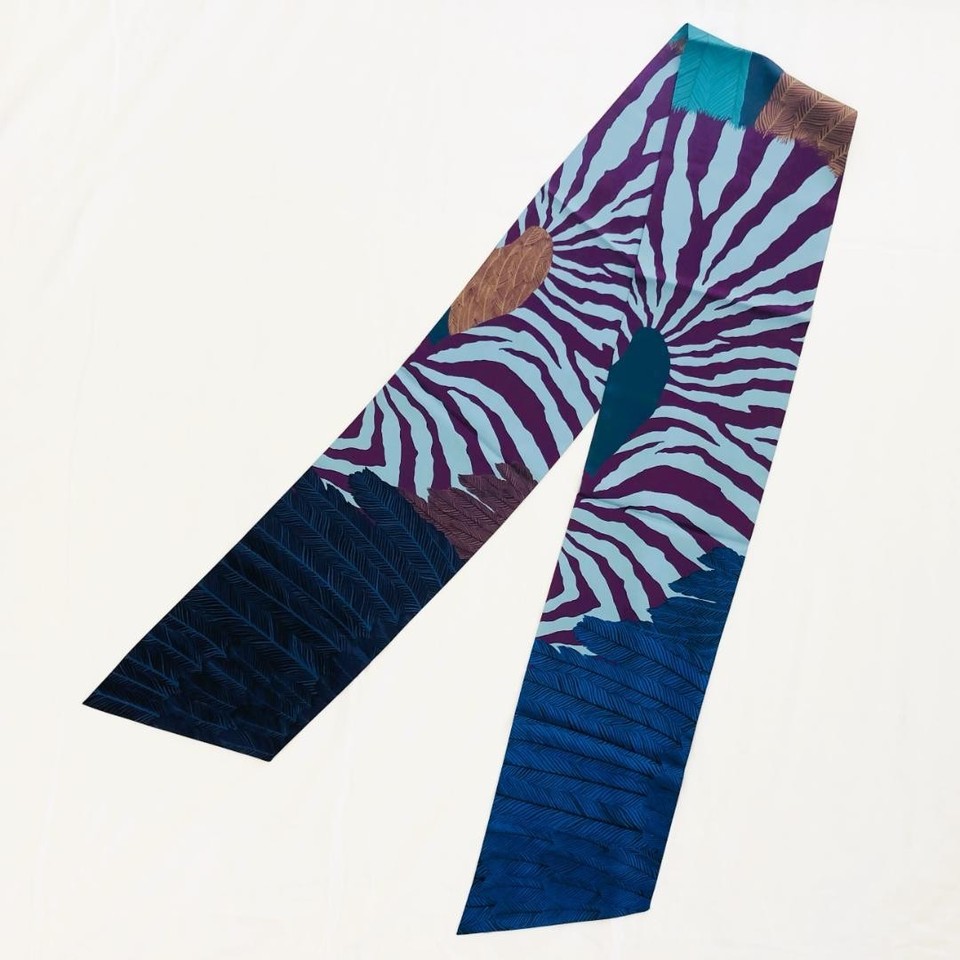 HERMES Maxi Twilly Zebra Pattern Scarf Excellent Condition No Tag | eBay