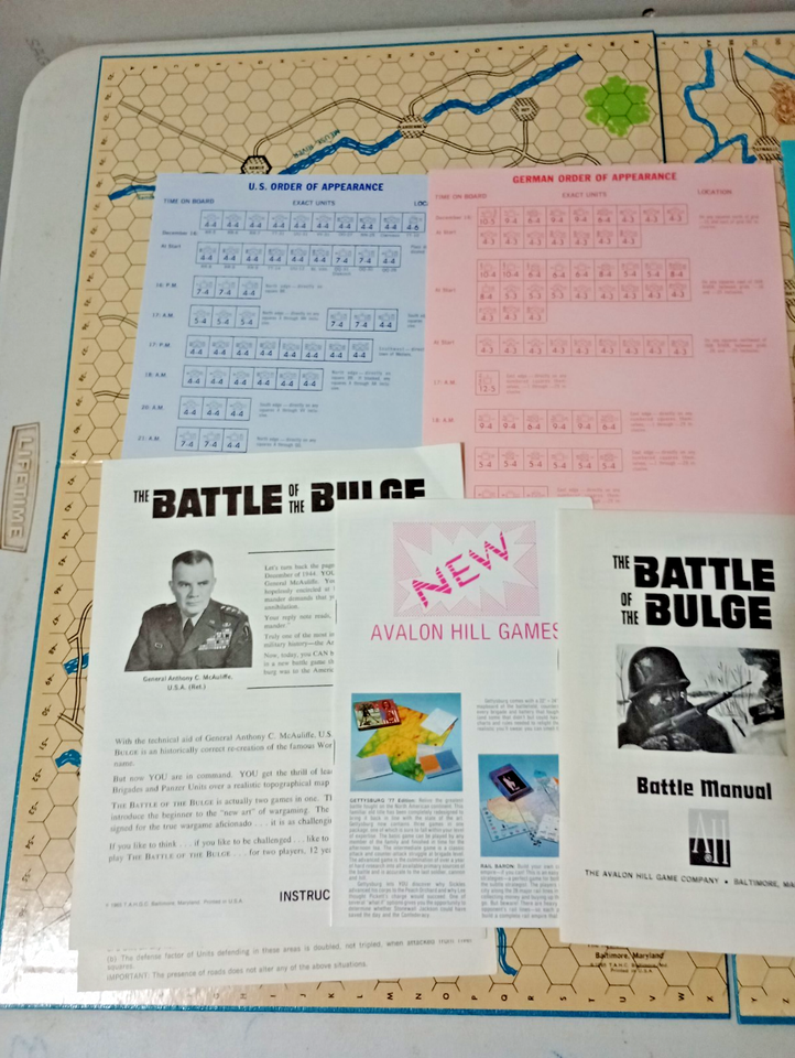 Avalon Hill WWII Battle of the Bulge (1965 Ed) Box Fair %100 Complete ...