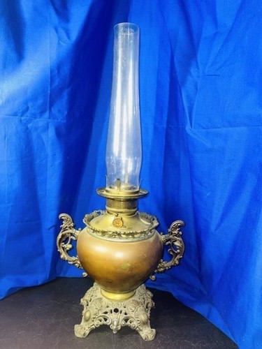 Antique Aladdin Model 12 Brass Kerosene Mantle Lamp w/ Chimney Ornate ...