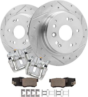 Rear Drilled Rotors + Brake Calipers + Brake Pads Kit for Acura TL ...
