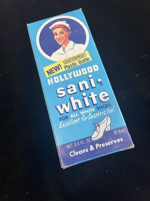 Vtg Hollywood Sani-White for All White Shoes Non Toxic Cleans Preserves ...
