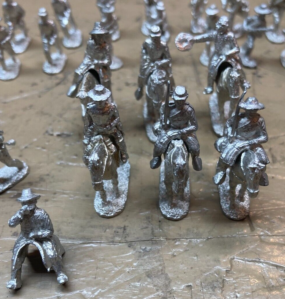 Lot of 44 Unpainted Lead/Pewter MINIATURE TOY SOLDIERS, Cavalry, and ...