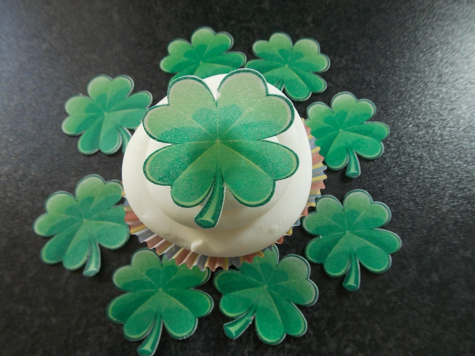 12 PRECUT Edible Four Leaf Clover Lucky Wafer rice Paper Cake cupcake 12-precut-edible-four-leaf-clover-lucky-wafer-rice-paper-cake-cupcake