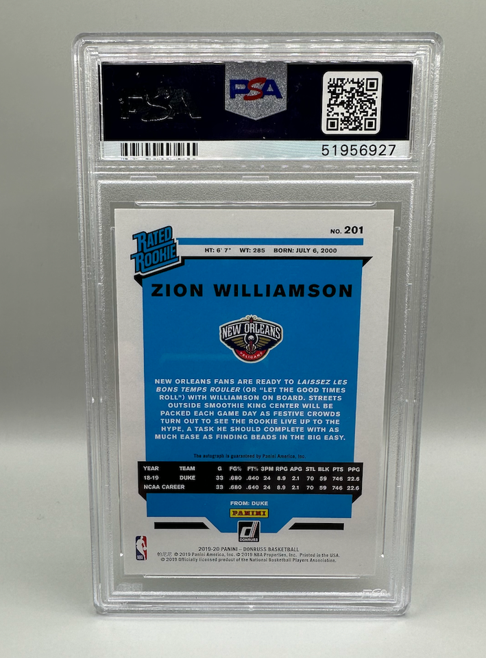 2019-20 Panini Donruss Auto Signatures Zion Williamson Rookie RC SP ...