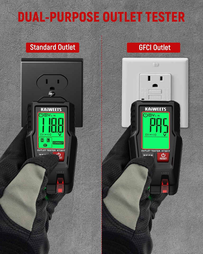 KAIWEETS GFCI Outlet Tester with LCD Display, 3-Prong Receptacle Wiring ...