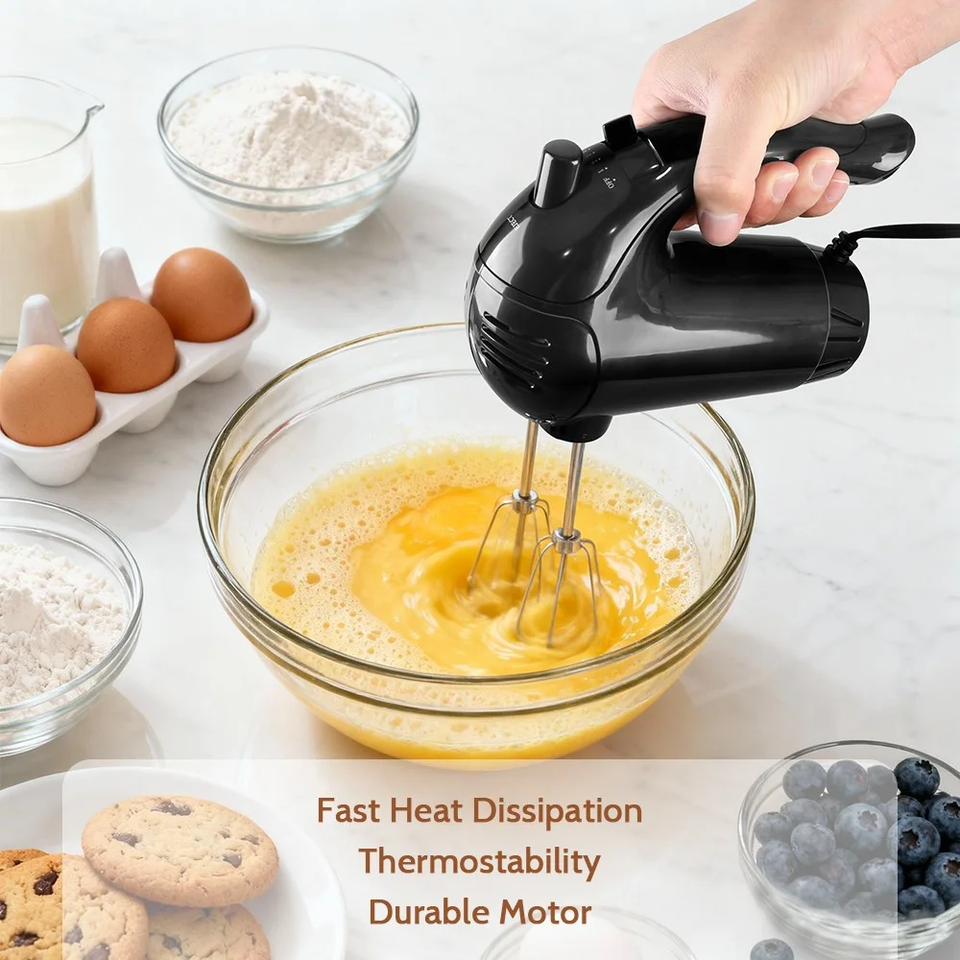 5-Speed Electric Hand Mixer w/ Steel Whisks & Dough Hooks 150W Black ...