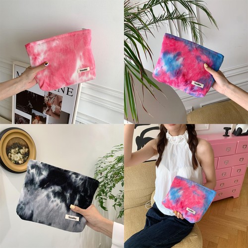 Trendy Velvet Tie-dye Gradient Pattern Makeup Pouch Travel Toiletries ...