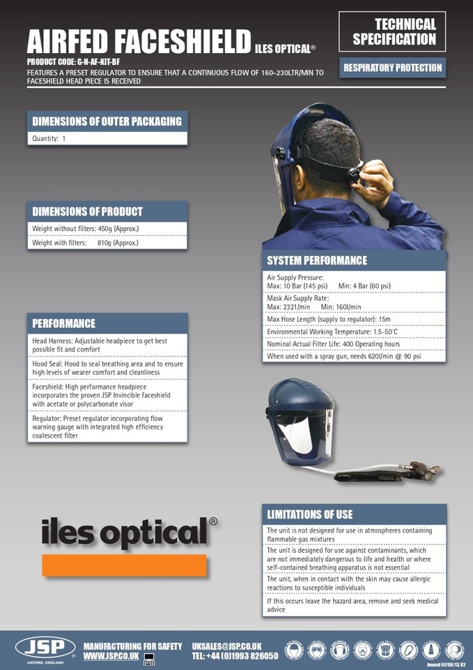 JSP AVENGER Air fed Mask Complete Kit Including Full Belt Assembly and ...